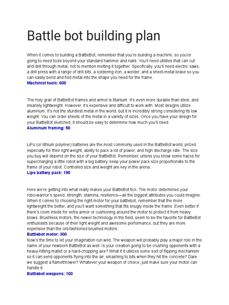 battle bot building plan | PDF | Metals | Sheet Metal