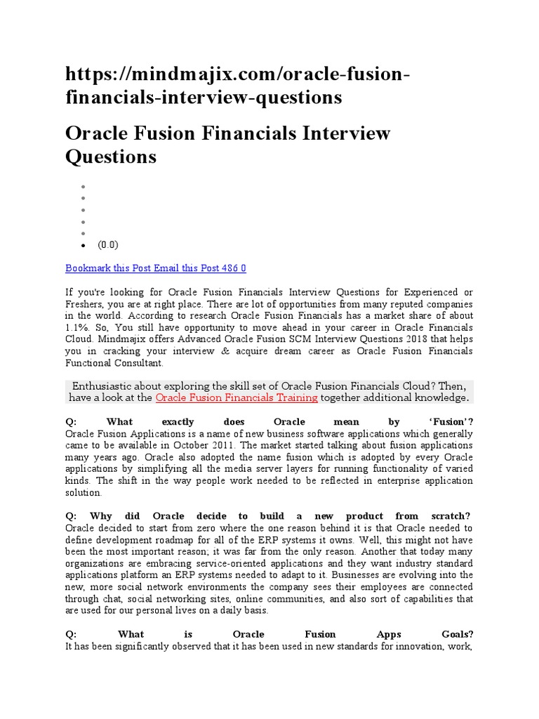 INterview Questions Fusion Financials | PDF | Oracle Corporation ...