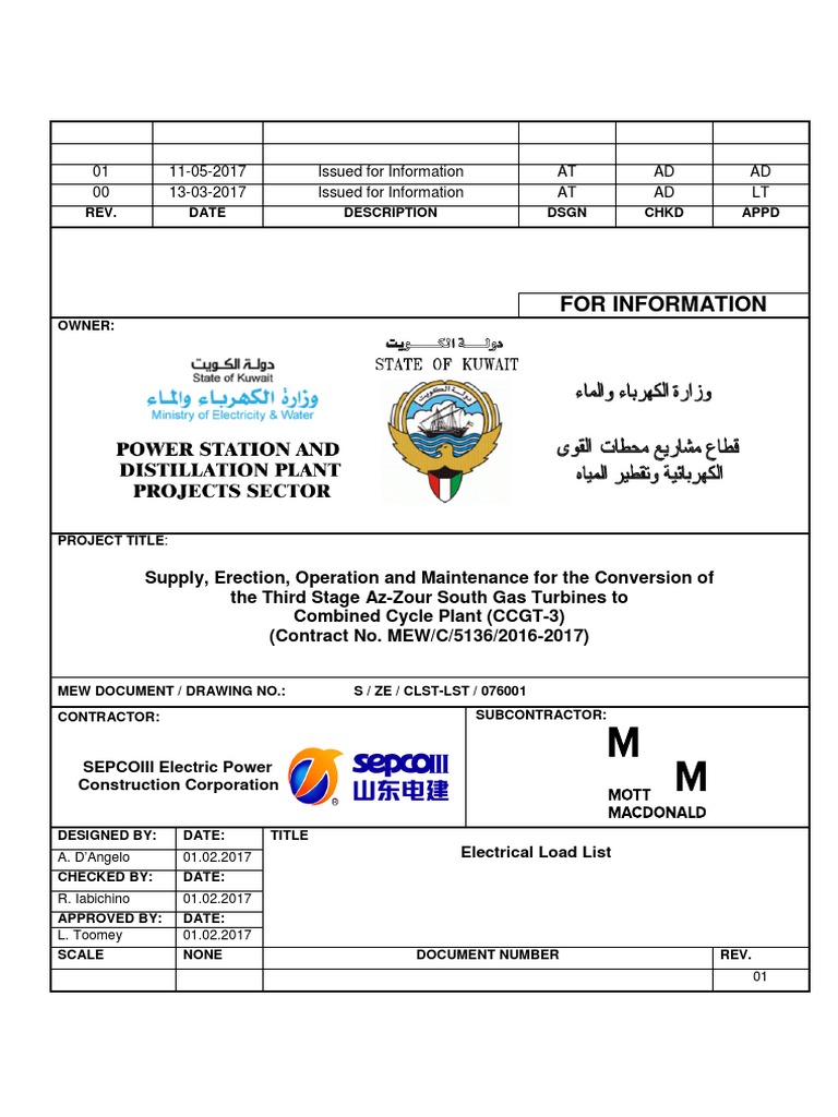 Electrical Load List for the Conversion of the Third Stage Az-Zour ...