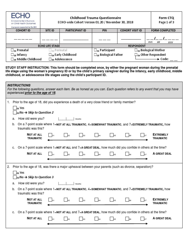 Childhood Trauma Questionnaire Form CTQ: Perinatal | PDF ...