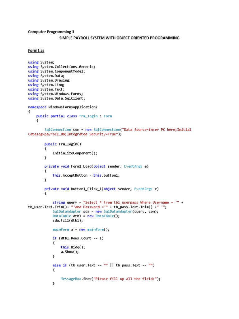 Simple Payroll System Programming | PDF | Language Integrated Query ...