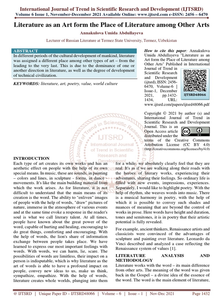 Literature As An Art Form The Place of Literature Among Other Arts ...