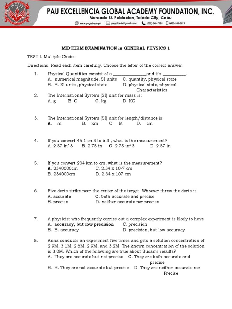 Midterm Examination in General Physics 1 | PDF | Collision | Acceleration