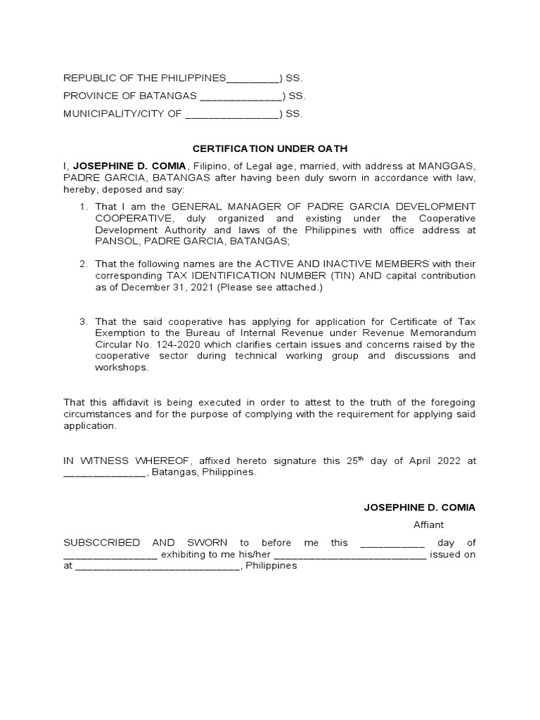 Certification Under Oath For List of Members | PDF | Law