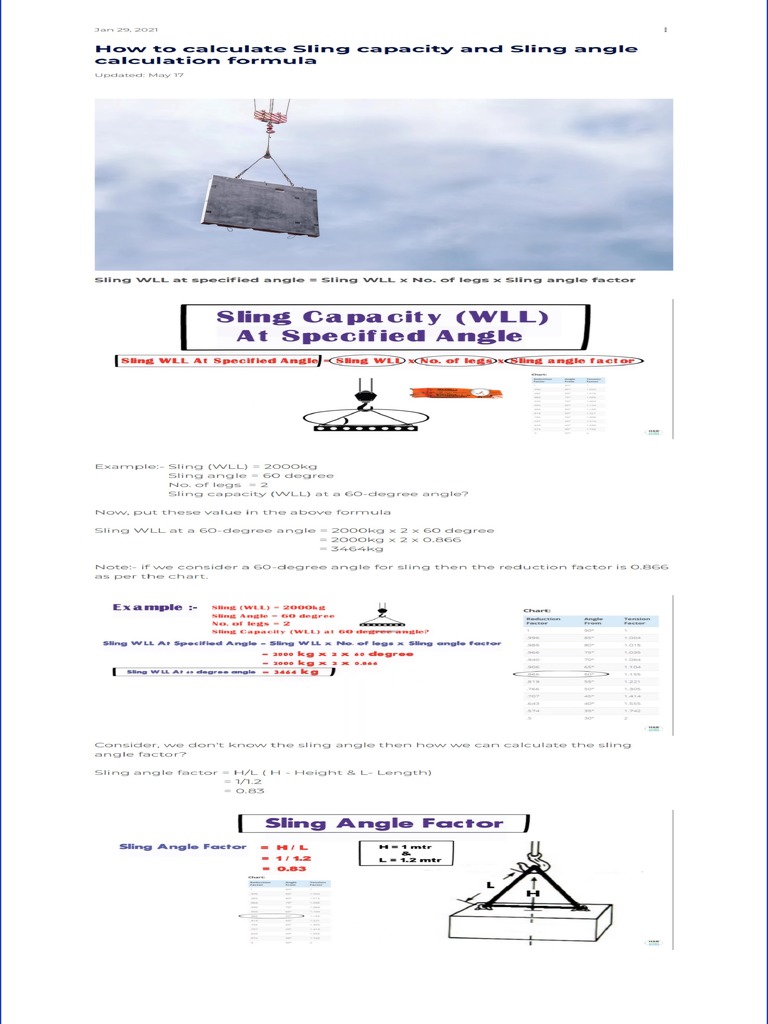 Sling Capacity and Sling Angle Calculation Formula | PDF