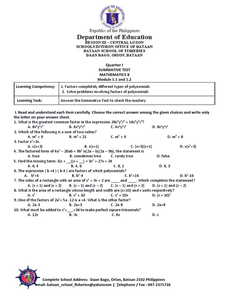 Summative Test Module 1.1 1.2 | PDF | Summation | Mathematics