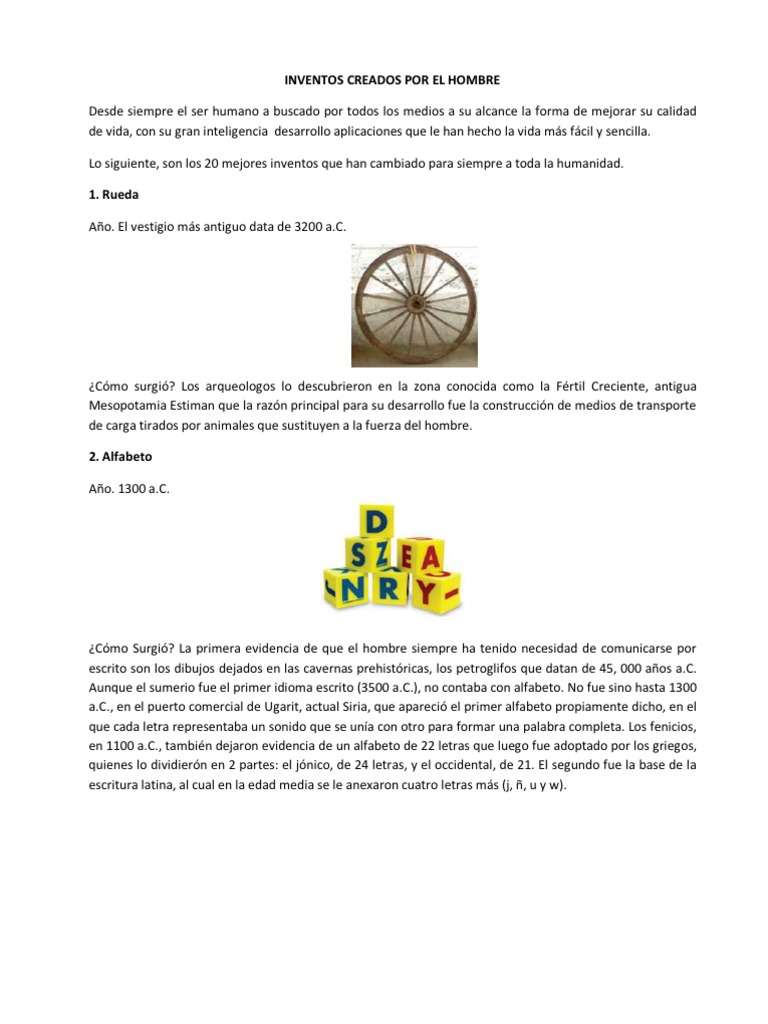 Inventos Creados Por El Hombre | PDF | Dirigible | Alfabeto