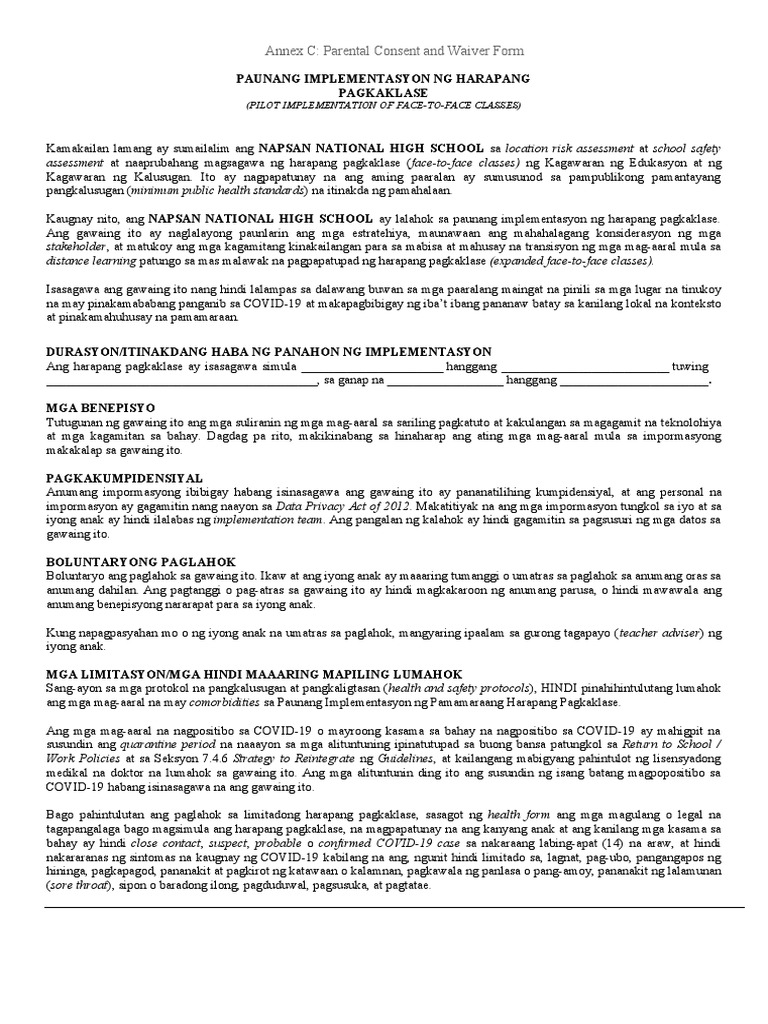 Parental Consent Tagalog | PDF