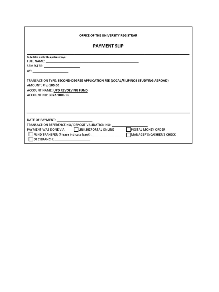 Payment Slip For Application Fee | PDF