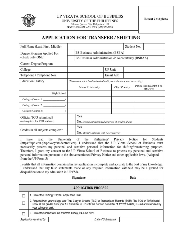 2022 VSB Shifting Application - Form | PDF | Privacy
