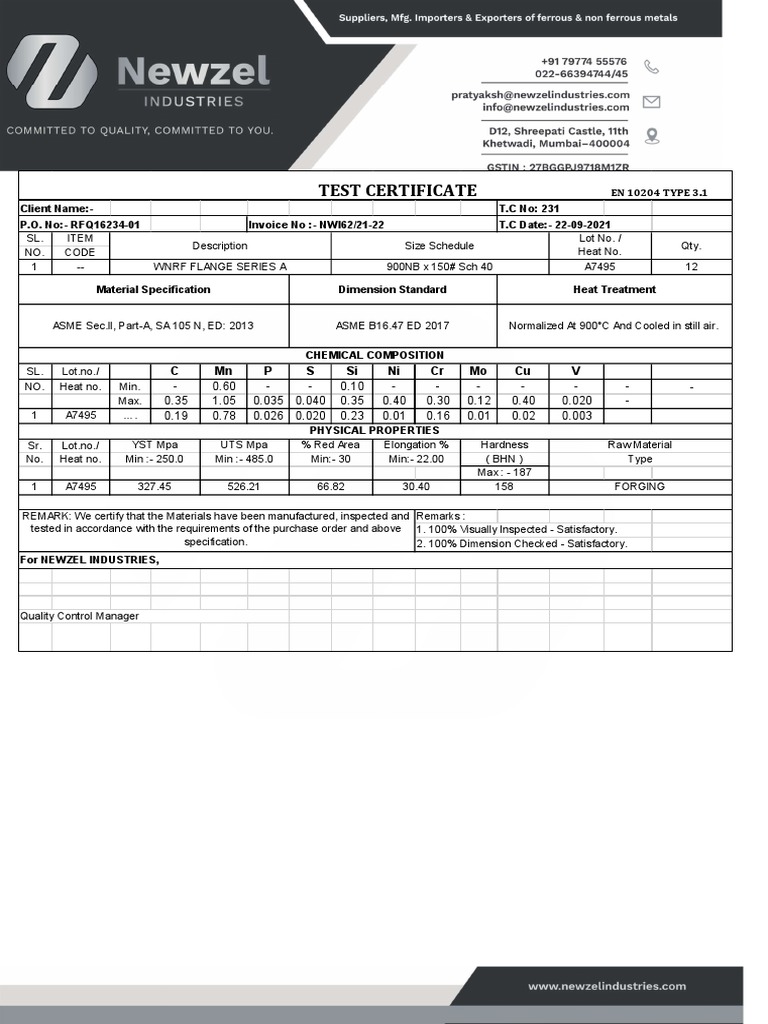 Sample MTC | PDF | Building Engineering | Chemistry