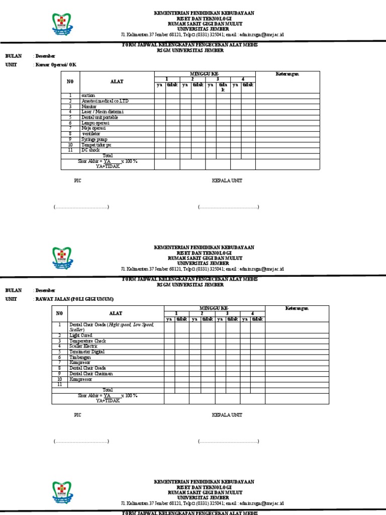 Kelengkapan Pengecekan Alat Medis | PDF