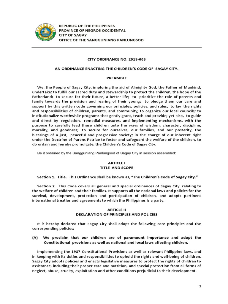 An Ordinance Enacting the Children's Code of Sagay City to Uphold the ...