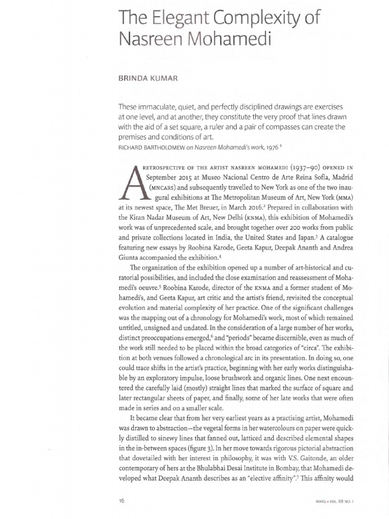 Elegent Complexity of Nasreen Mohamedi 2016 Marg | PDF