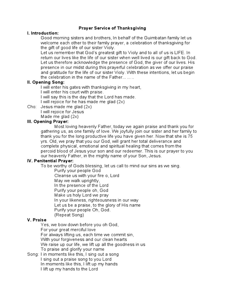 Thanksgiving Prayer Service for Violy | PDF | Prayer | Mary, Mother Of ...