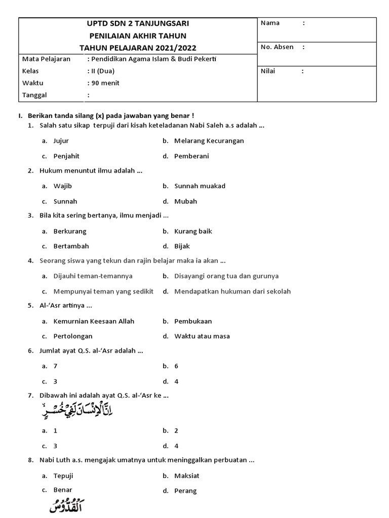 Soal PAT PAI Kelas 2 K13 | PDF