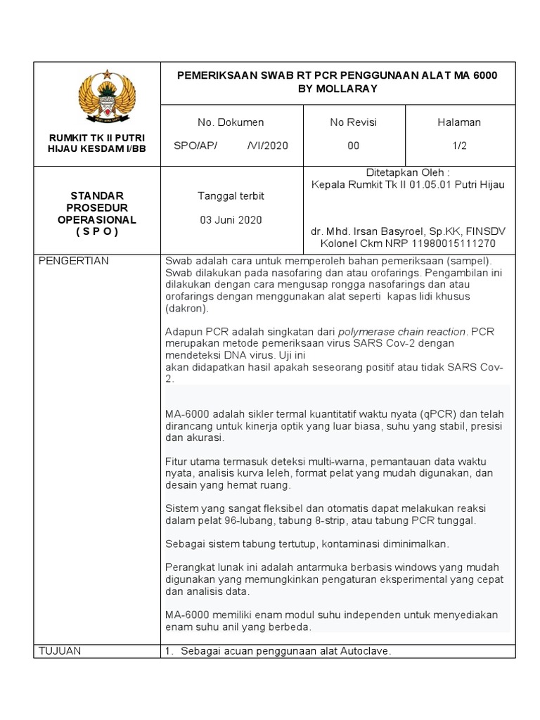 SPO Penggunaan Alat MA 6000 | PDF