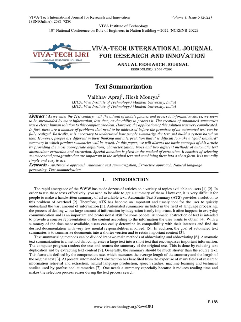 Text Summarization | Download Free PDF | Cognition | Cognitive Science
