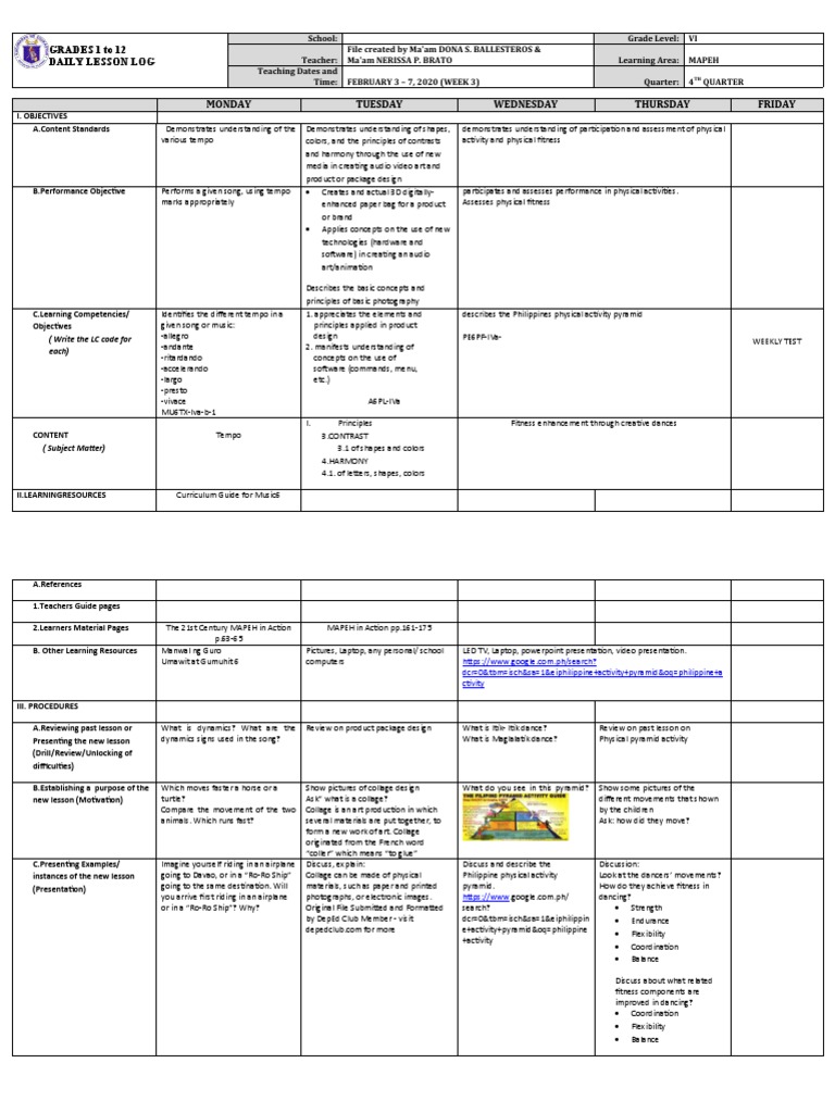GRADES 1 To 12 Daily Lesson Log: (Write The LC Code For Each) | PDF ...