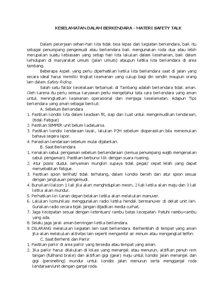 Materi Safety Talk | PDF