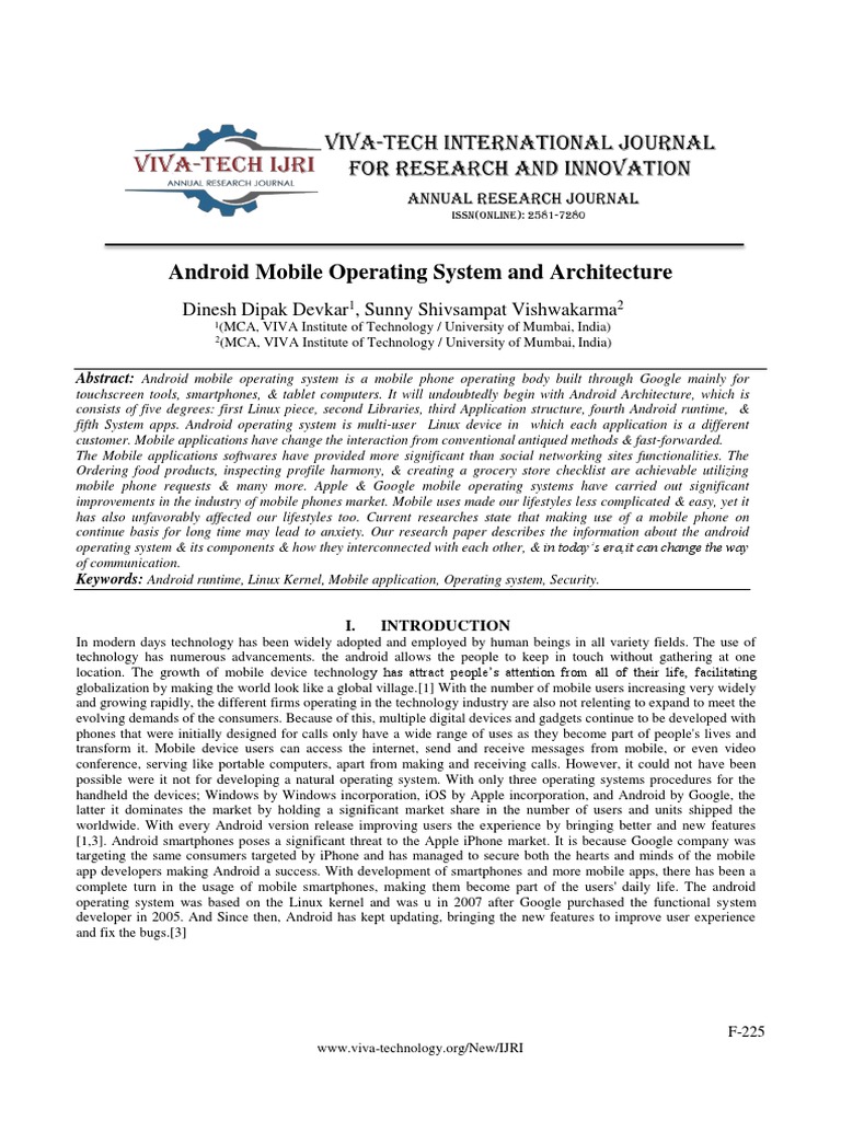 Android Mobile Operating System and Architecture | PDF | Android (Operating System) | Mobile App