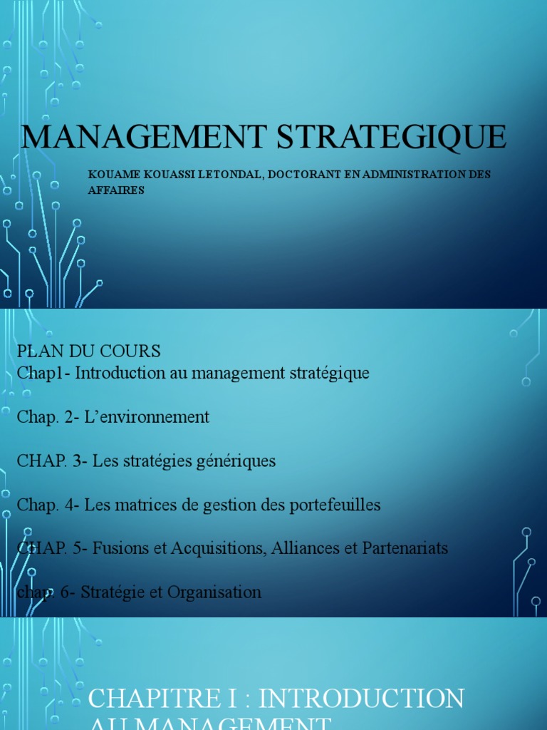 Copie de Cours Management Stratégique D'une Entreprise-Kkl | PDF ...