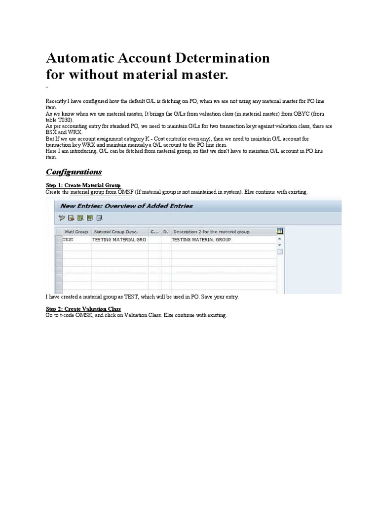 Automatic Account Determination For Without Material Master | PDF ...