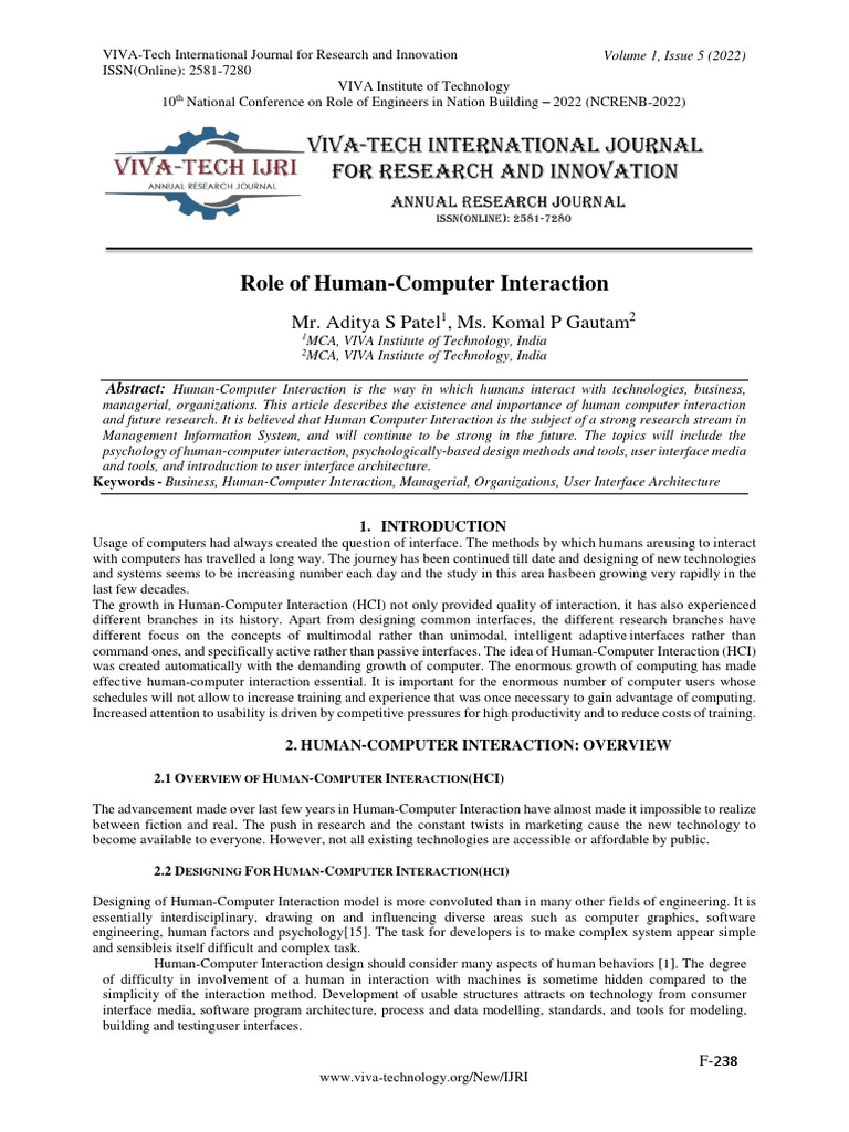 Role of Human-Computer Interaction | PDF | Human–Computer Interaction ...