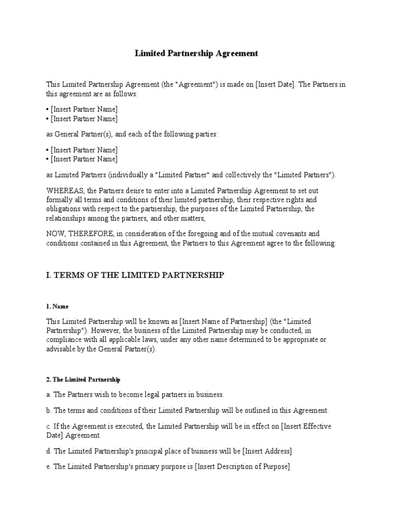 Limited Partnership Agreement | PDF | Partnership | General Partnership