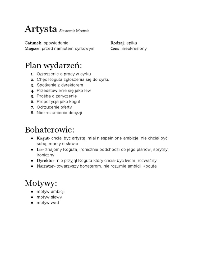 Artysta - Sławomir Mrożek | PDF