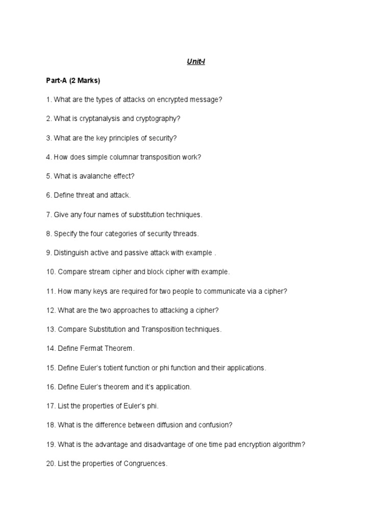 CNS-Question Bank-All Units | PDF | Cipher | Public Key Cryptography
