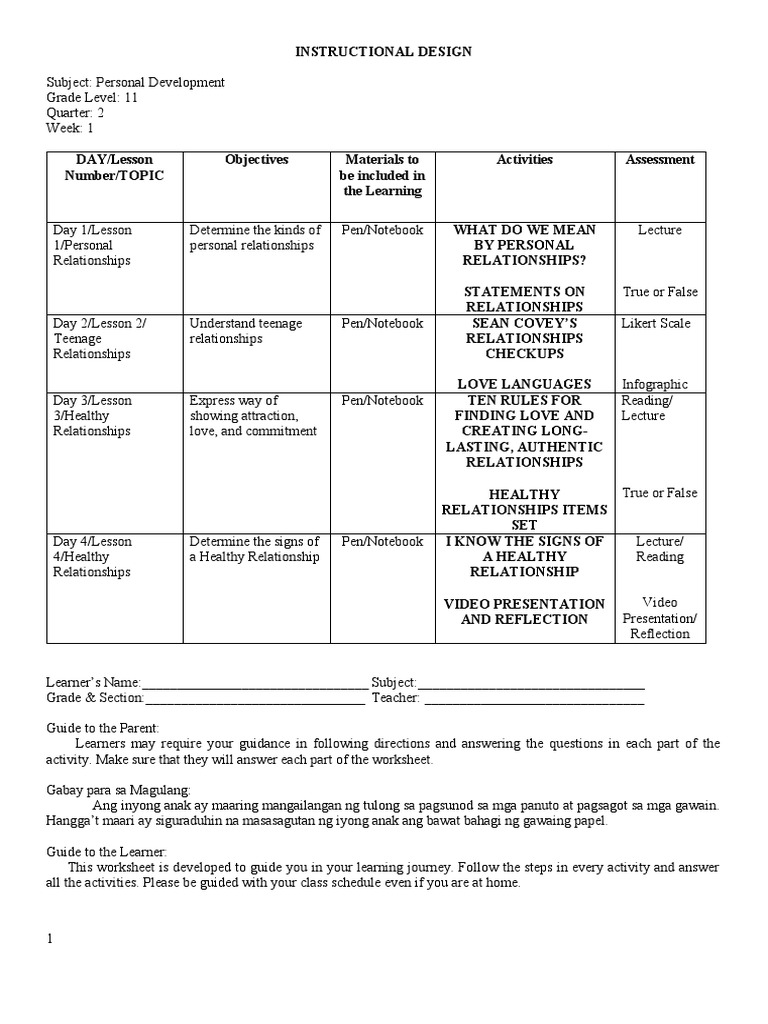 PerDev QUARTER 2 WEEK 1 | Download Free PDF | Friendship | Love