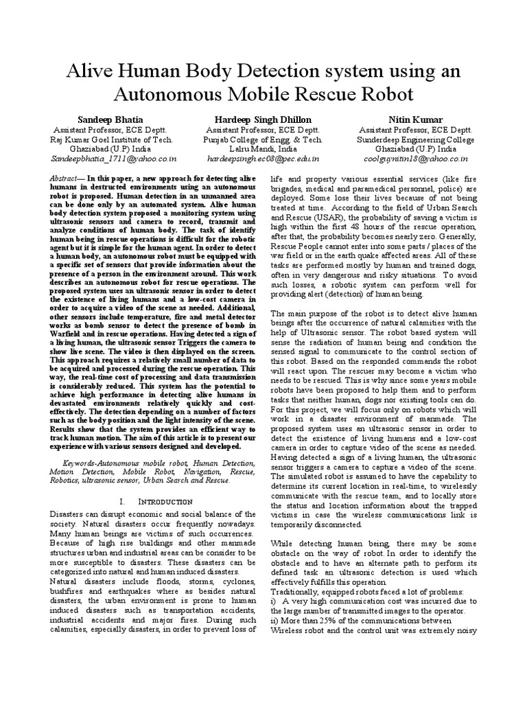 Alive Human Body Detection System Using An Mobile Autonomous Robot Download Free Pdf