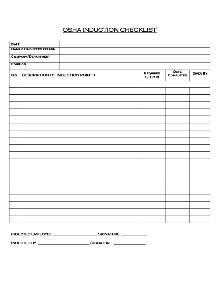 Osha Induction Checklist | PDF | Career & Growth | Business