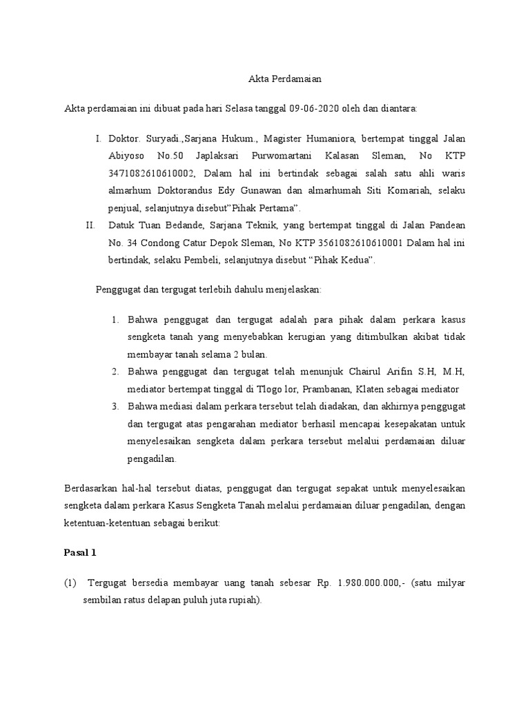 Akta Perdamaian Dalam Mediasi | PDF