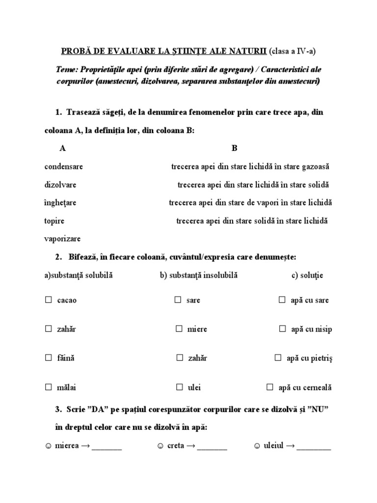 Proba de Evaluare La Stiinte Ale Naturii - Docx Amestecuri | PDF