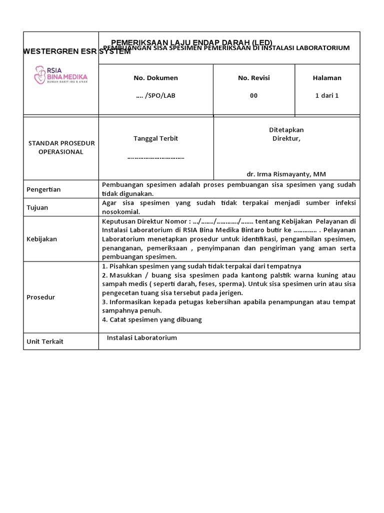 Prosedur Pembuangan Sisa Spesimen Laboratorium | PDF | Sains ...