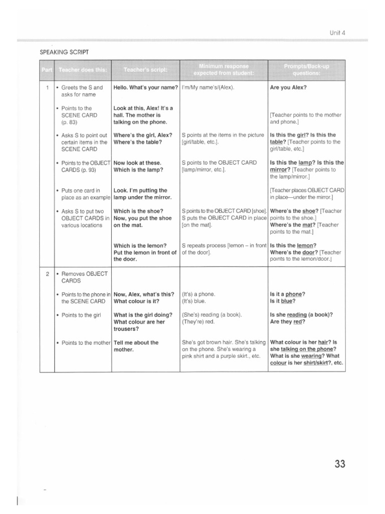 STARTERS Speaking 4 Script - SB1 | PDF