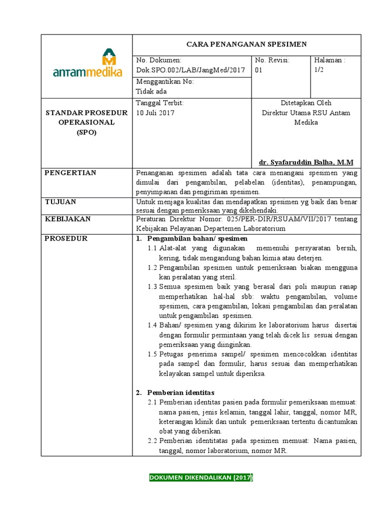02 Cara Penanganan Spesimen | PDF