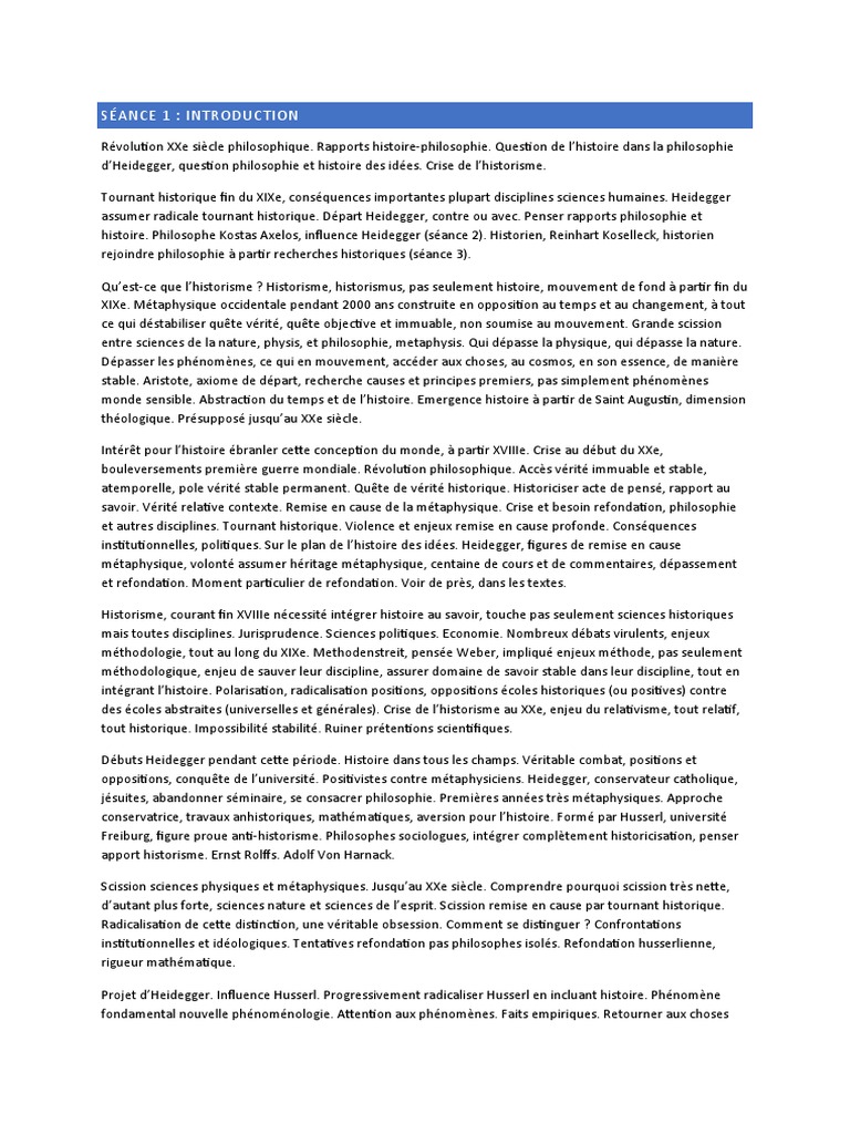 Philosophie et Histoire : Heidegger et l'Historisme | PDF ...