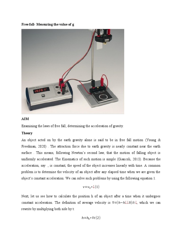 Free Fall-Measuring The Value of G | PDF | Acceleration | Gravity