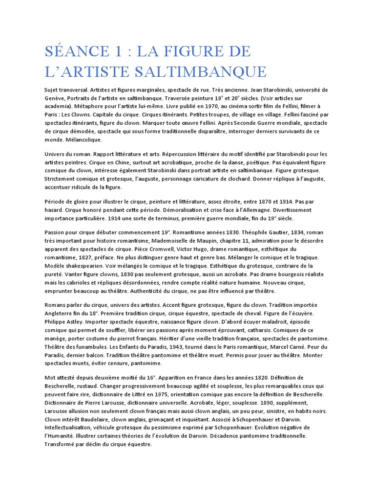 L'Artiste Saltimbanque : Cirque et Littérature | PDF | Pitre | Cirque