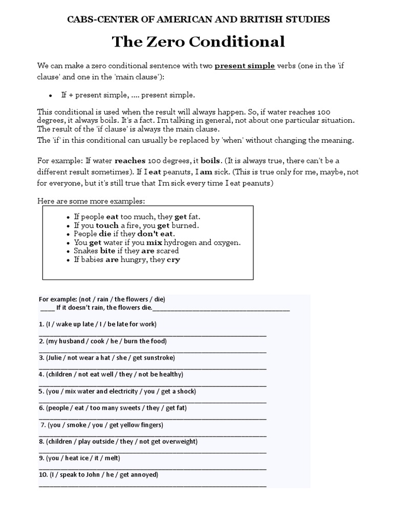 The Zero Conditional: Cabs-Center of American and British Studies | PDF ...