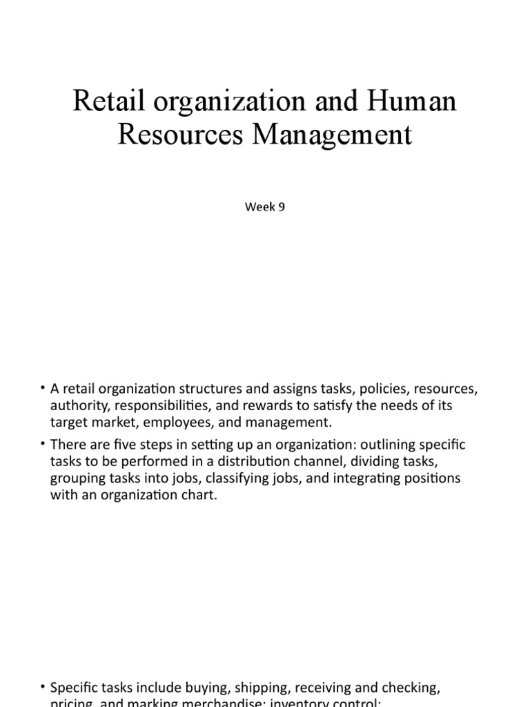 Week 9 Retail Organization and Human Resources Management | PDF ...