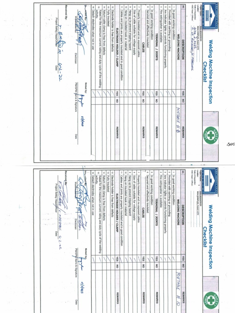 Welding Machine Inspection Checklist | PDF