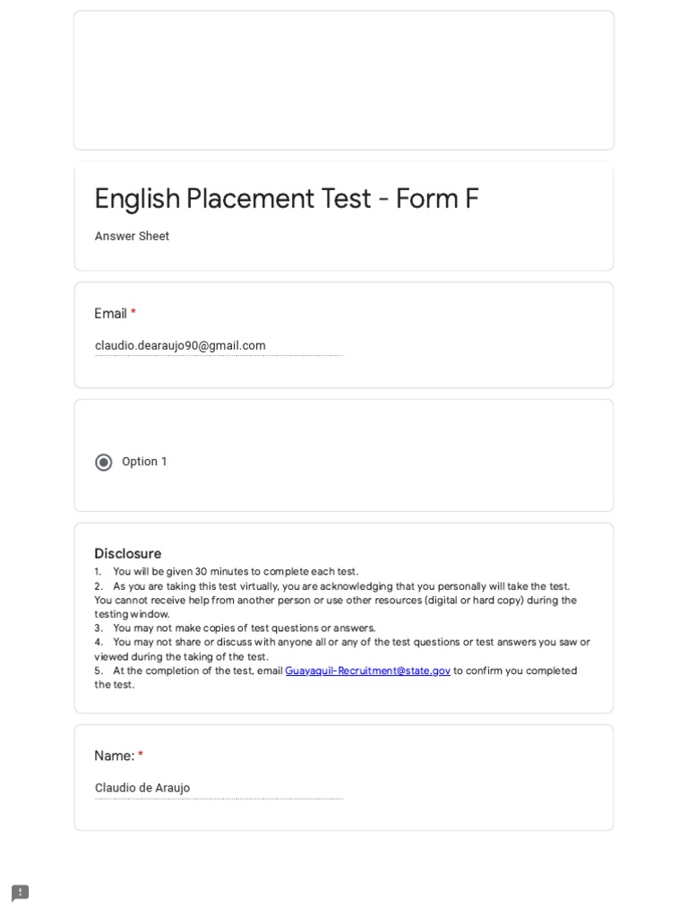 English Placement Test - Form F | PDF | Beetle | Trees