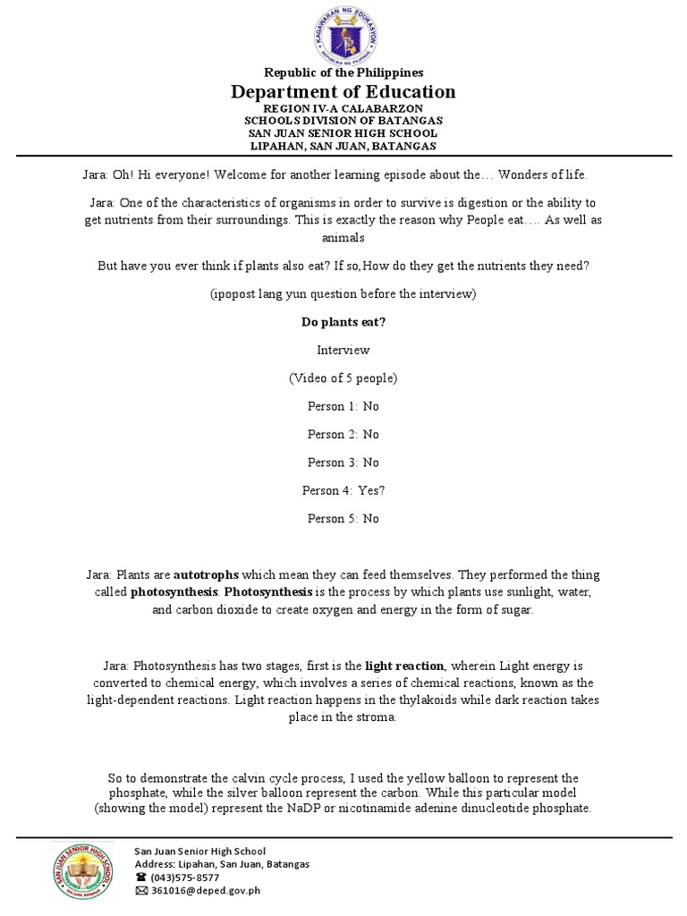 Video Script - SJSHS Siyensikula | Download Free PDF | Organic ...