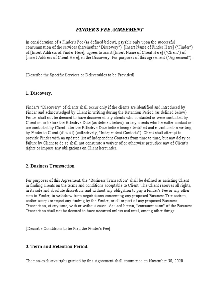 Finders Fee Agreement | PDF | Indemnity | Law Of Agency