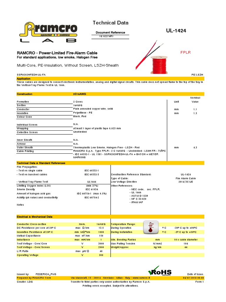 Technical Data for Low Smoke Halogen Free Fire-Alarm Cable | PDF ...