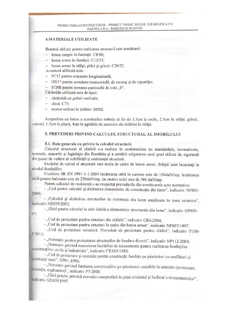 Proiectarea Constructiilor - Proiect Tehnic. Model Exemplificativ | PDF